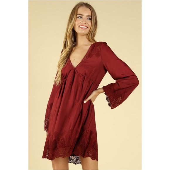 Honey Punch | Dresses | Honey Punch Lace Dress Wine | Poshmark